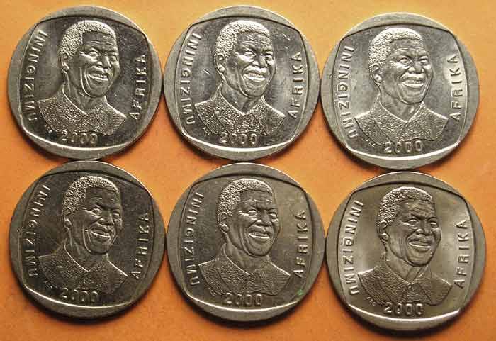 2000 R5 - Six (x6) Nelson Mandela 2000 5 Rand Coins * HIGH GRADE * was sold for R120.50 on 16 ...