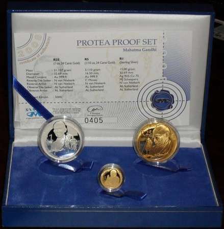 Gold Protea Series - 2008 Protea Mahatma Gandhi Proof Set - 1oz Gold, 1 ...