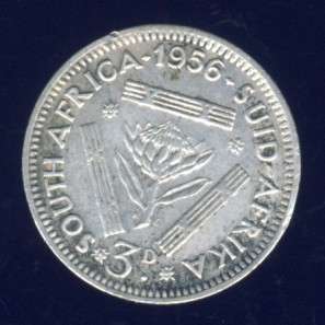 Threepence - 1956 Tickey coin, 3d , South Africa, Silver, Elizabeth II ...