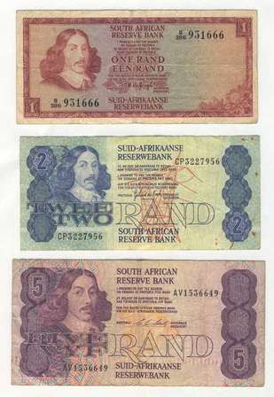 Other South African Bank Notes - Lot of 5 old SA banknotes - R1, R2, R5 ...