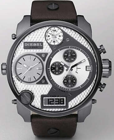 Men's Watches - New DIESEL (BIG DADDY) Black Leather Chronograph Gents ...