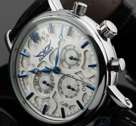 Men's Watches - JARAGAR Mechanical 6-Hand Black Leather Gents Dress ...