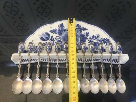 Dutch Porcelain - Delightful Old Delft Porcelain Teaspoon Hanger & 12 ...