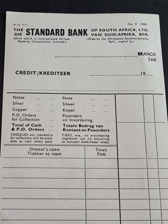 Other Accessories - The Standard Bank of SA Limited Deposit Slip - as ...