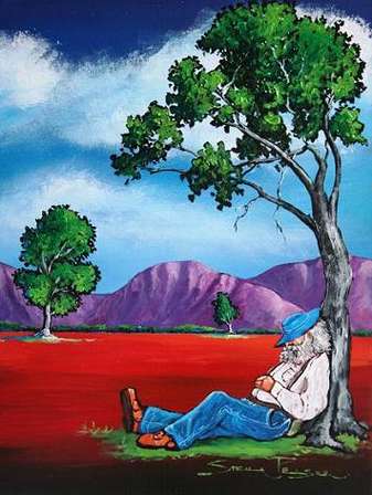 Acrylics - Original painting by Stella Pelser - "Boland - Ou man onder ...