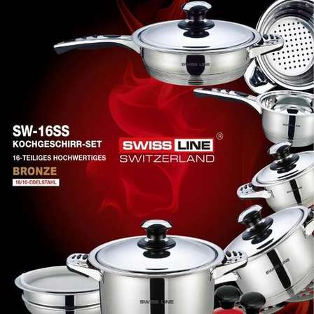 Cookware Sets - EXCLUSIVE SwissLine (Switzerland) 16-Piece Stainless ...