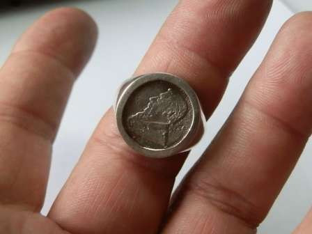 Rings - Very nice vintage solid sterling silver Kruger coin signet ring ...