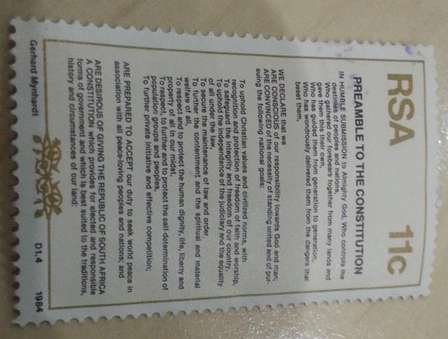 Republic of South Africa - 1984 RSA 11c Stamp Preamble to the ...