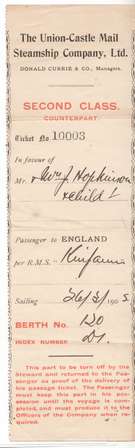 Maritime - Union Castle early second class ticket 1905 for the RMS ...