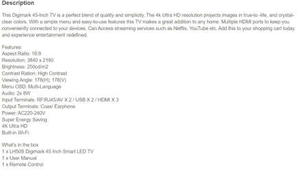 Televisions - DIGIMARK 45 INCH SMART TELEVISION / HDMI / AV / VGA / RF ...
