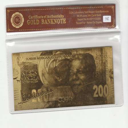Other South African Bank Notes - MANDELA R200 24CT GOLD BANKNOTE - GILL ...