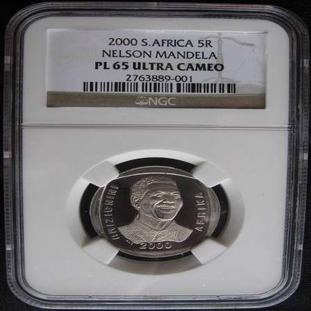 2000 R5 - PL65 UC PROOF LIKE PL 65 NGC ULTRA CAMEO Graded Nelson Mandela SMILEY R5 2000 Coin was ...