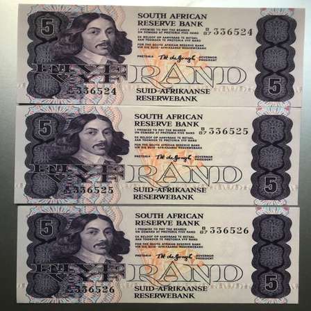 TW de Jongh - South African Bank Notes - R2 & R5 Notes (in Sequence ...