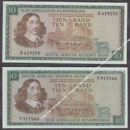 TW de Jongh - Two Uncirculated REPLACEMENT R10 notes (T.W. de Jongh ...