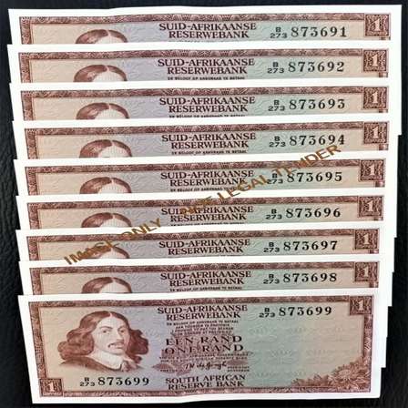 TW de Jongh - RSA ONE RAND BANKNOTES - TW DE JONGH - 9 NOTES IN SERIES ...