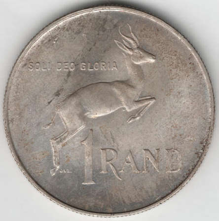 One Rand - 1966 RSA silver - very special variation on R1 - springbok ...