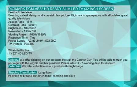 Televisions - DIGIMARK DGM-AE32 HD READY SLIM LED TV (32 INCH SCREEN ...