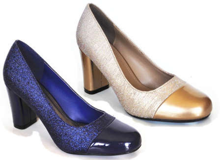 Heels - Queenspark block heel glitter court shoes with patent toe cap ...