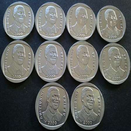 2000 R5 - 10 x Smiley Mandela R5.00 coins - Excellent condition!!! - Getting Scarce! was sold ...