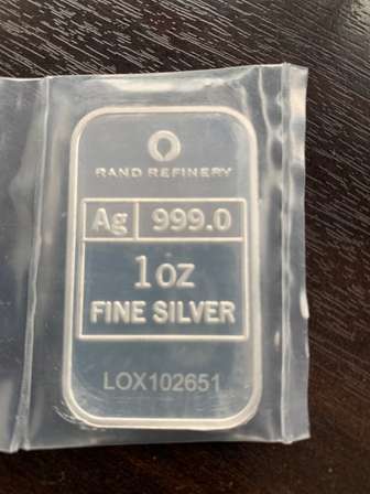 Bullion Bars - 1oz RAND REFINERY 999.9% PURE SOLID SILVER BAR STILL ...