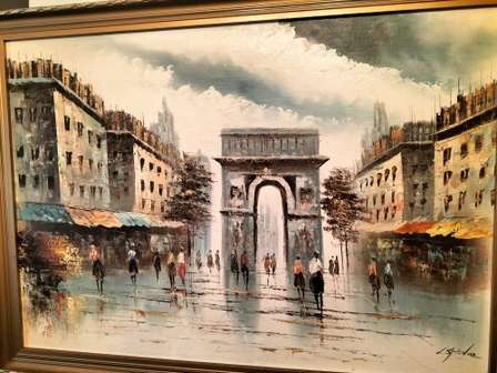 Paintings - Paris Street Scene by L Stanio framed Oil on Board for sale ...