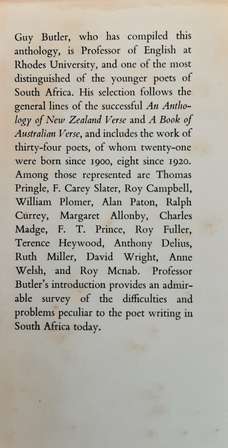 Poetry - A Book of South African Verse selected & Edited by Guy Butler ...