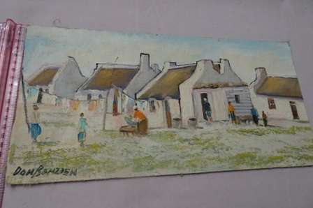 Paintings - Unframed Oil on Canvas mounted on Board Fishing Village ...