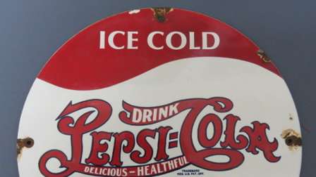 Advertising - Awesome Vintage Round `Ice Cold Pepsi-Cola 5c` Enamel ...