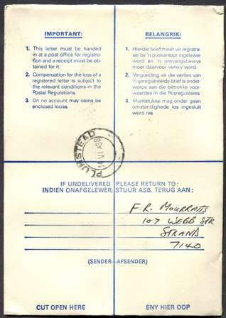 Republic of South Africa - RSA - Cover Registered At Strand Post Office ...