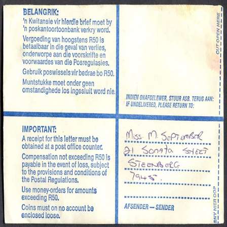 Republic of South Africa - RSA - Cover Registered At Tokai Post Office ...