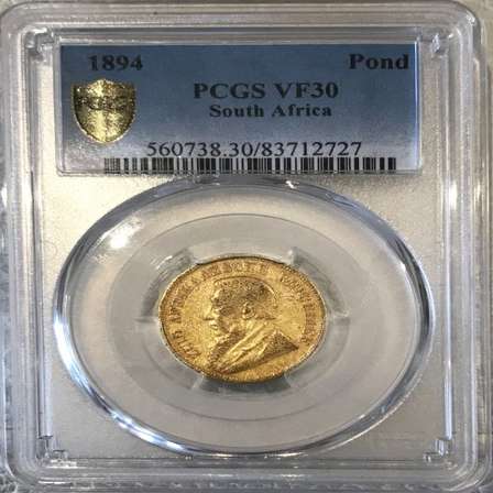 Ponde - Rare ZAR Gold | 1894 ZAR Gold Pond PCGS Certified VF30 | Rare Key Date | Residual Lustre ...