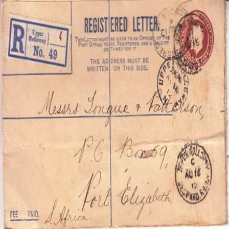 England - 1912 Registered letter from England to South Africa for sale ...
