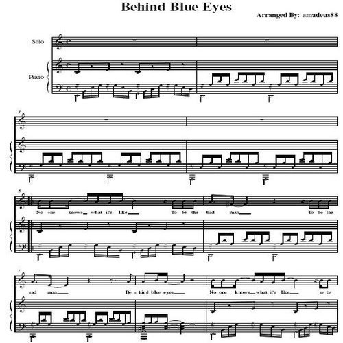 Sheet Music And Song Books Limp Bizkit Behind Blue Eyes Piano Sheet