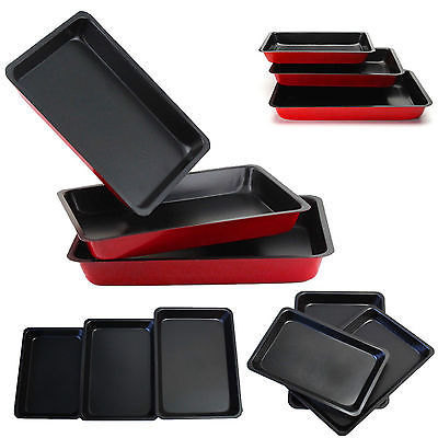 Baking Dishes - Non Stick Baking Roasting Cooking Trays Set Oven Pans 3 ...