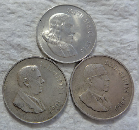 One Rand - Type Set of Silver R1 coins (Van Riebeeck 1966, Verwoerd ...