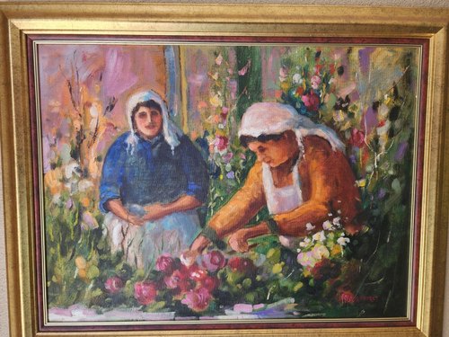 Paintings - Koos Bronkhorst - Flower Pickers Oil on board for sale in ...
