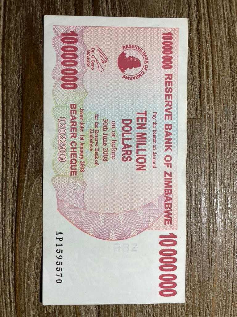 Africa - Zimbabwe * 10 million * 2008 bearer cheque * please refer to ...