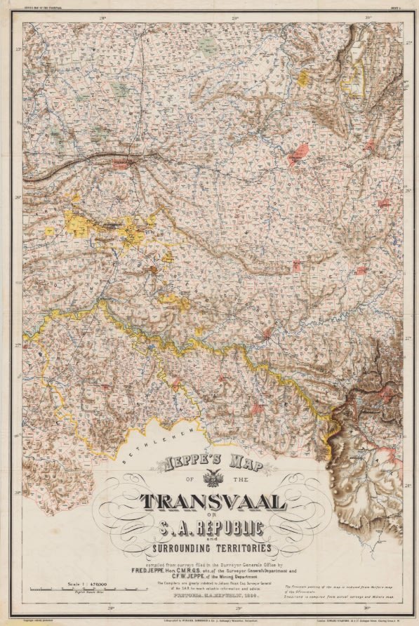Maps - Jeppes Map Of The Transvaal 1899, Reproduction Print Wall Map ...