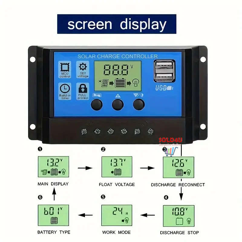 Solar Kits - Solar Charge Controller PWM 12V/24V Auto Adapt Voltage 30A ...