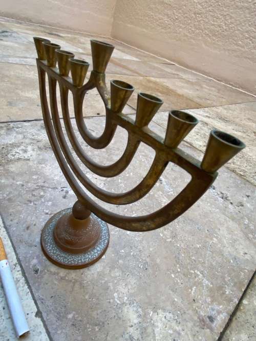 Brass - vintage brass jewish candle stick holder Menorah 16 cm tall ...