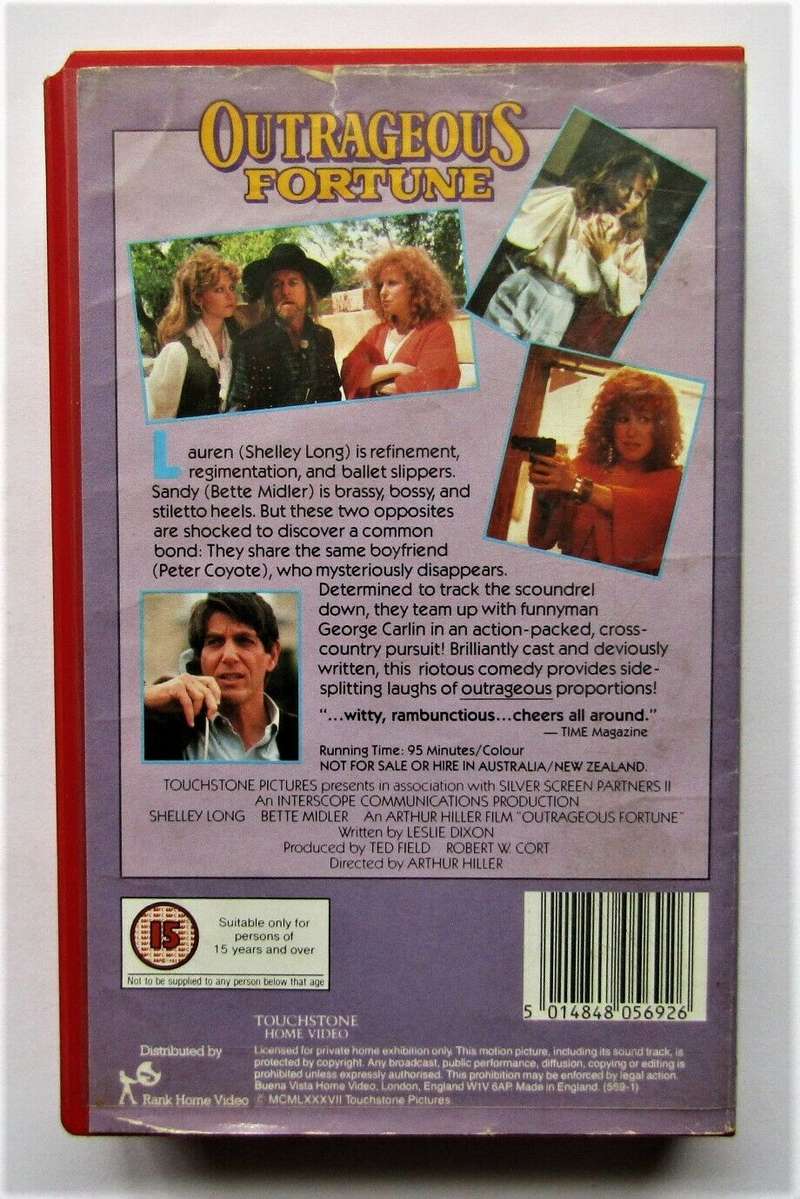 Movies - Outrageous Fortune - Shelley Long - Comedy VHS Tape (1987) for ...