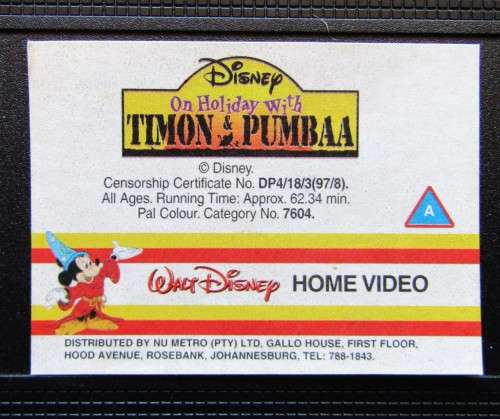TV Series - On Holiday with Timon & Pumbaa - Walt Disney VHS Tape (1997 ...
