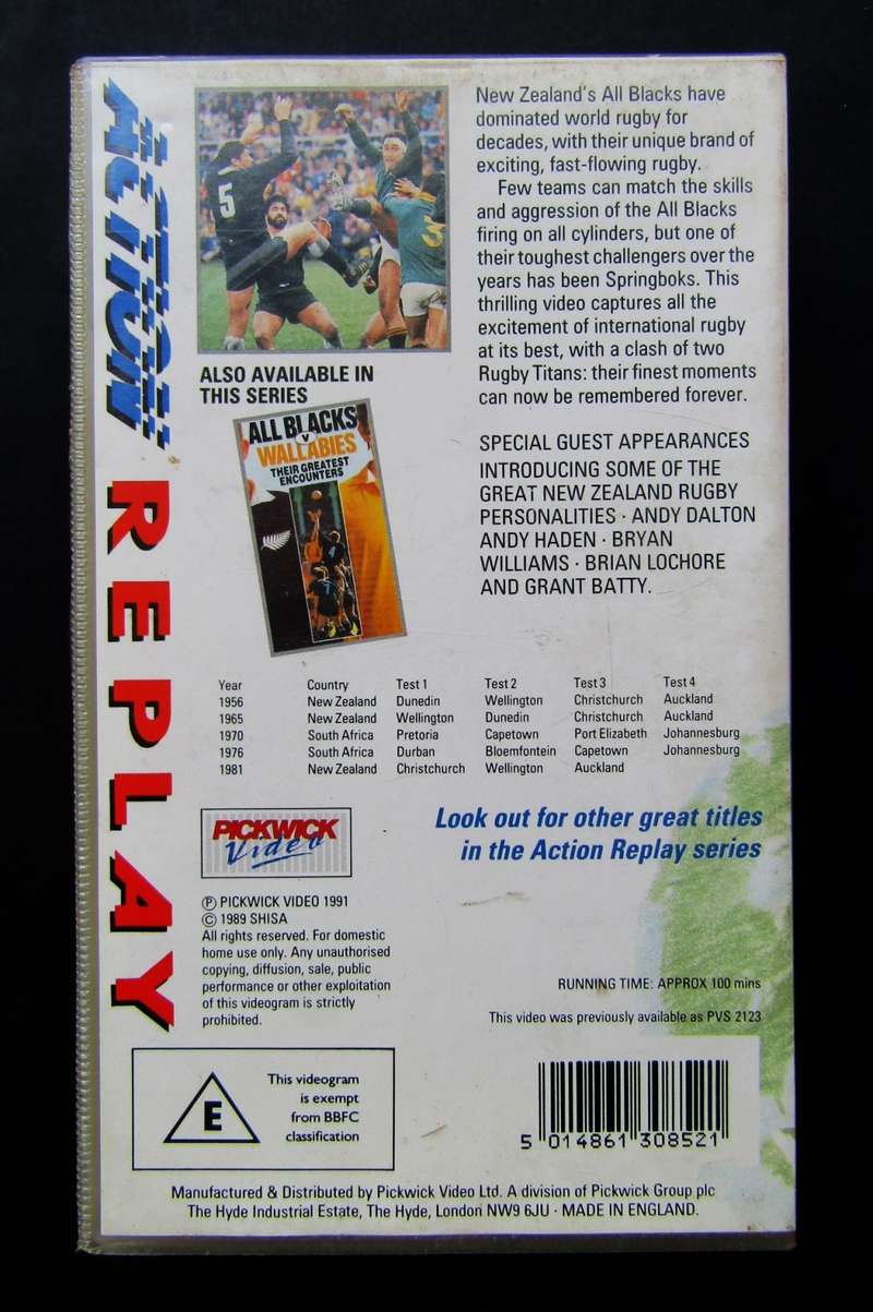 Sporting Memorabilia - All Blacks vs Springboks - Rugby VHS Video Tape ...