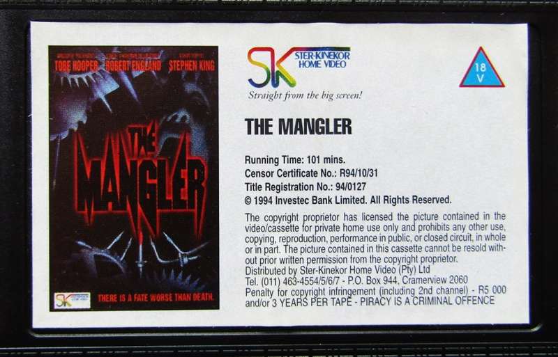 Movies - The Mangler - Robert Englund - Horror Movie VHS Tape (1994 ...