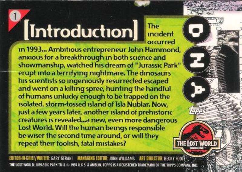 Trading Cards - The Lost World: Jurassic Park #1 - Introduction (1997 ...