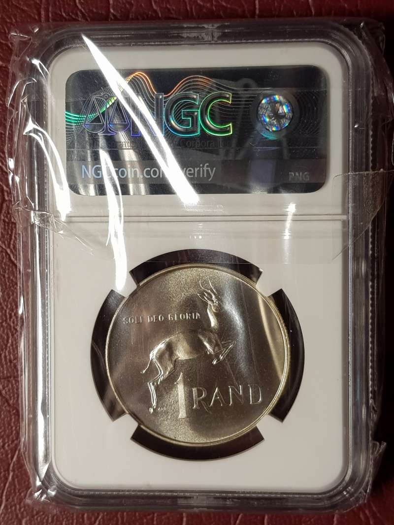 One Rand - 1965 RSA Silver R1 - English - NGC Graded PF 66 for sale in ...