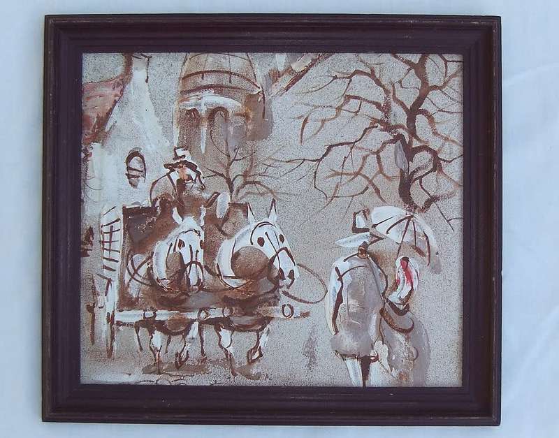Paintings - An original but unsigned Parisian themed oil painting by ...