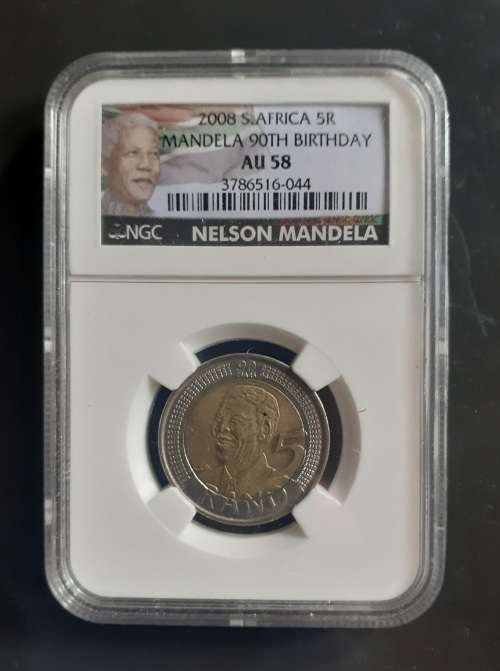 2008 Birthday R5 - 2008 Mandela 90th Birthday R5 Coin NGC Graded AU58 ...