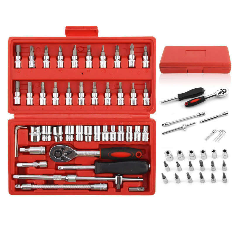 Tool Sets & Boxes - 46pcs 1/4 Inch Socket Set Auto Repair Tools Ratchet ...
