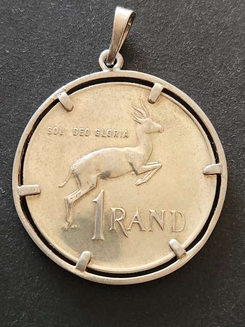 One Rand - SA Silver R1 Pendant 1966 (in Silver Mount) total weight 19g ...